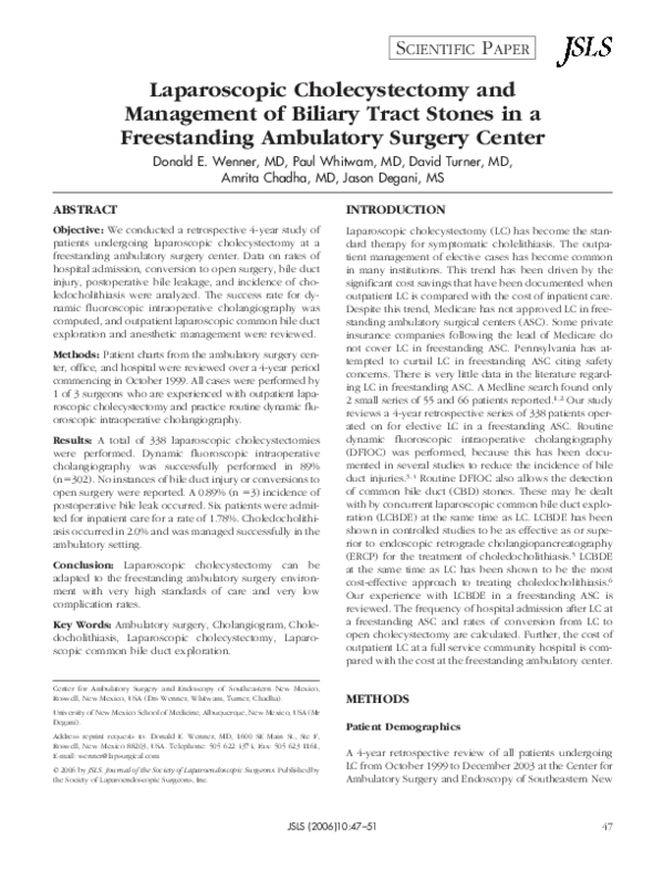 (PDF) Laparoscopic cholecystectomy and management of biliary tract stones in a freestanding ...