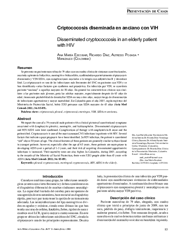 (PDF) Criptococosis diseminada en anciano con VIH