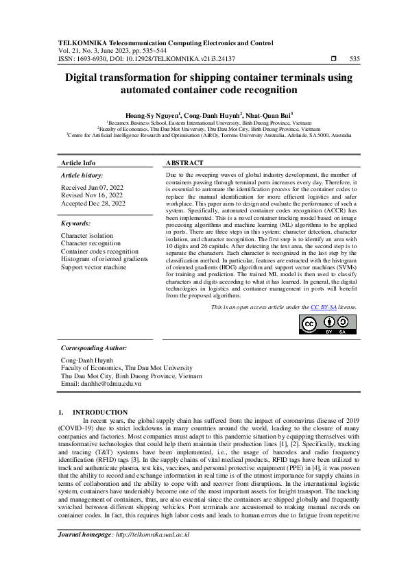 (PDF) Digital transformation for shipping container terminals using ...