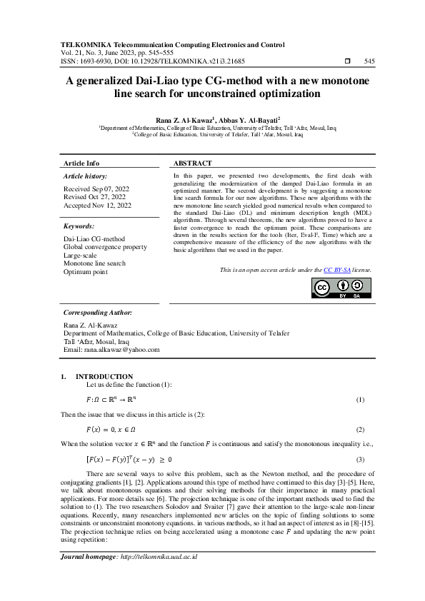 (PDF) A generalized Dai-Liao type CG-method with a new monotone line search for unconstrained ...