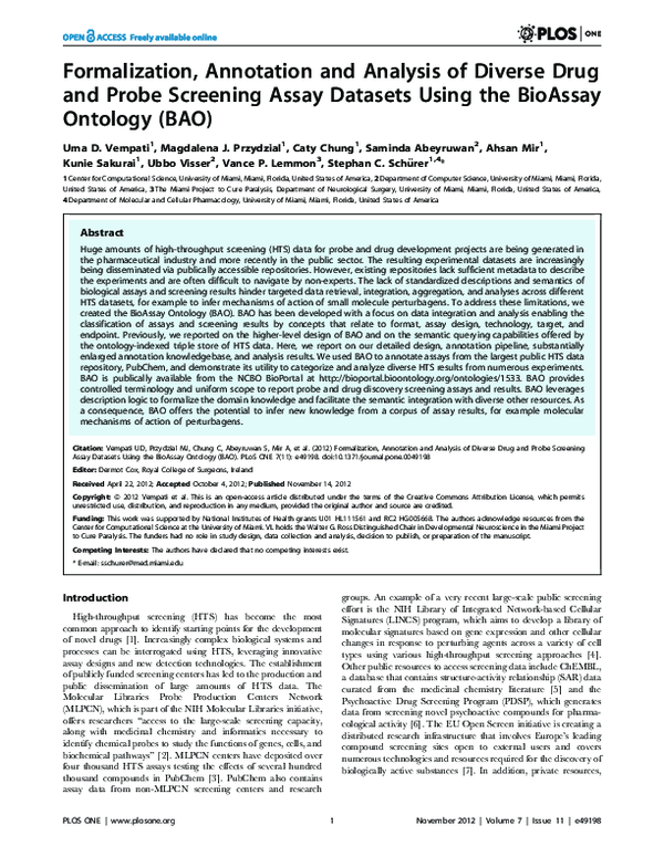 (PDF) Formalization, Annotation and Analysis of Diverse Drug and Probe Screening Assay Datasets ...