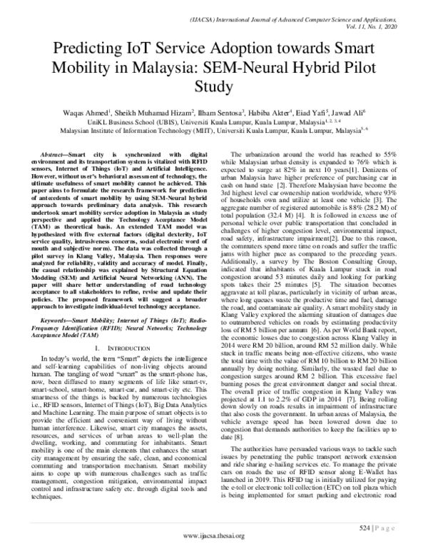 (PDF) Predicting IoT Service Adoption towards Smart Mobility in Malaysia: SEM-Neural Hybrid ...