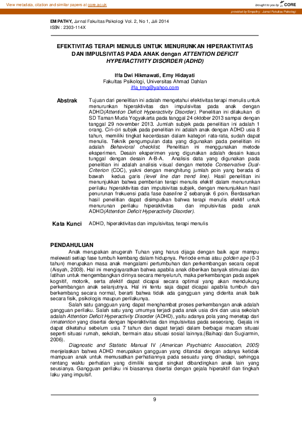 (PDF) EFEKTIVITAS TERAPI MENULIS UNTUK MENURUNKAN HIPERAKTIVITAS DAN IMPULSIVITAS PADA ANAK ...
