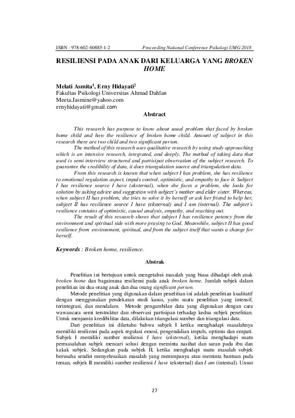 (PDF) Resiliensi Pada Anak Dari Keluarga Yang Broken Home