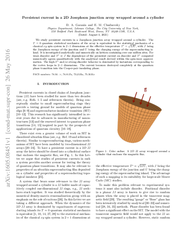 (PDF) Persistent current in a 2D Josephson junction array wrapped ...