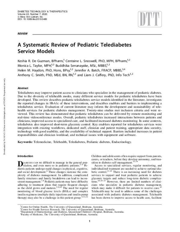 (PDF) A Systematic Review of Pediatric Telediabetes Service Models ...