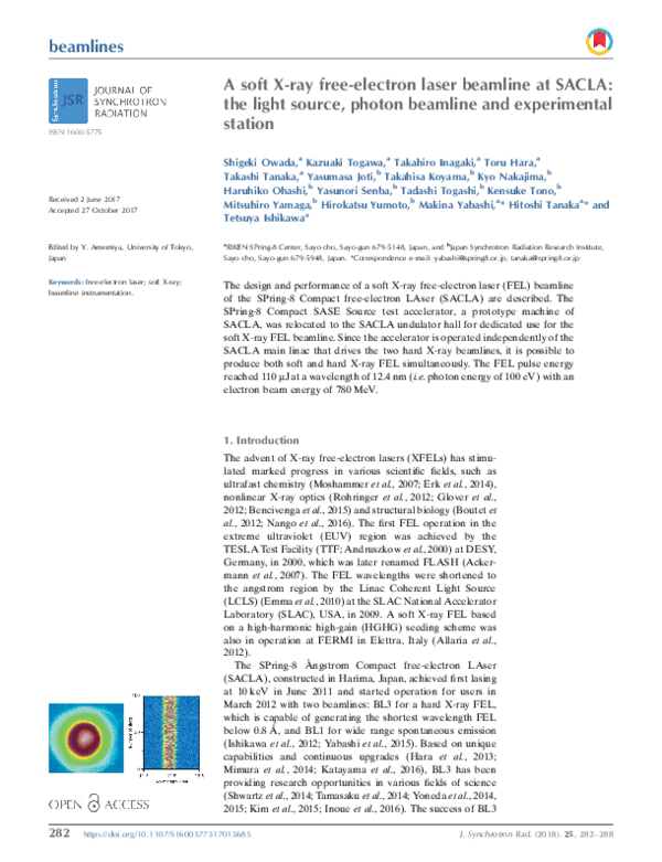 (PDF) A soft X-ray free-electron laser beamline at SACLA: the light source, photon beamline and ...