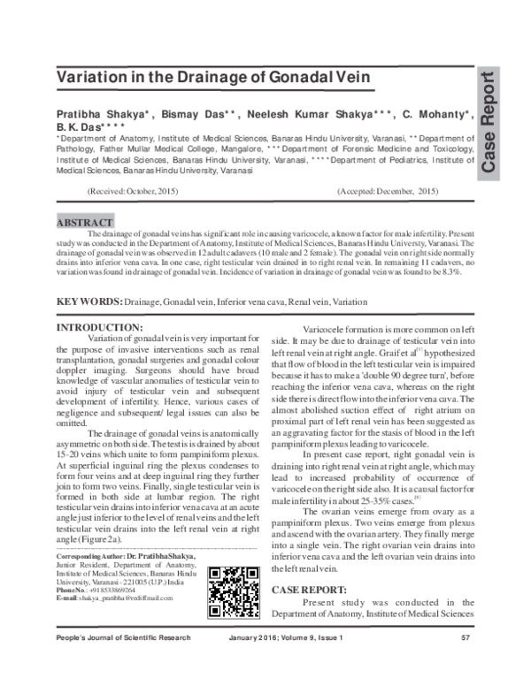 (PDF) Variation in the Drainage of Gonadal Vein