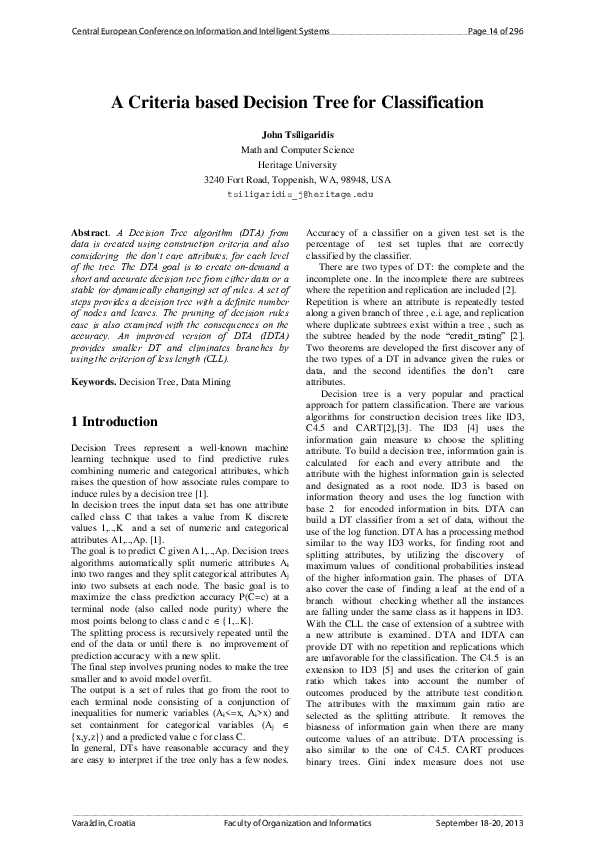 (PDF) A Criteria based Decision Tree for Classification (PDF) A Criteria based Decision Tree for Classification