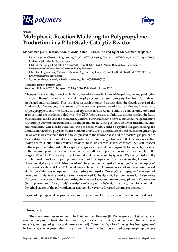 (PDF) Multiphasic Reaction Modeling for Polypropylene Production in a ...