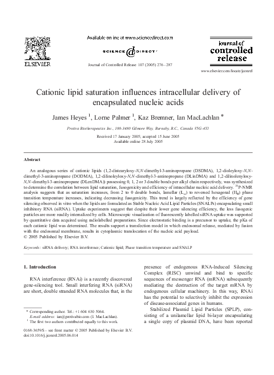 (PDF) Cationic lipid saturation influences intracellular delivery of ...