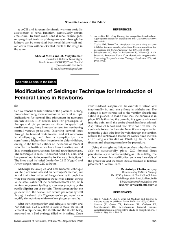 (PDF) Modification of Seldinger technique for introduction of femoral ...
