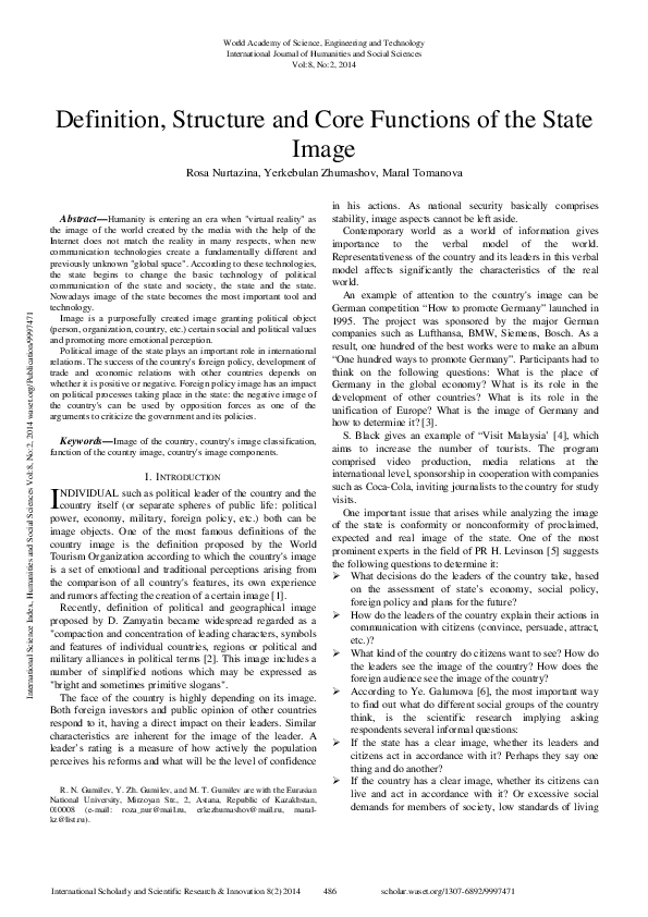 (PDF) Definition, Structure And Core Functions Of The State Image