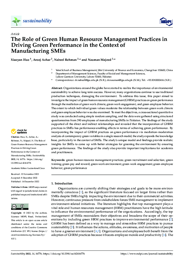 (PDF) The Role of Green Human Resource Management Practices in Driving Green Performance in the ...