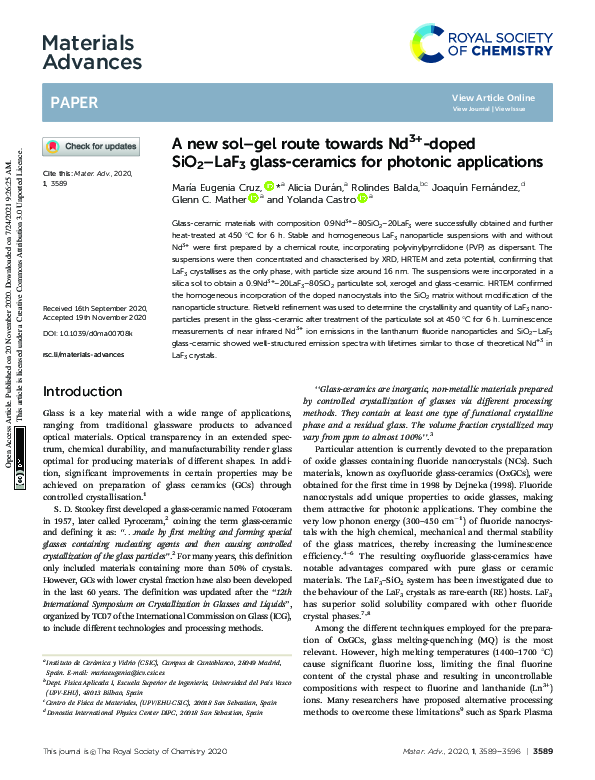 (PDF) A new sol–gel route towards Nd3+-doped SiO2–LaF3 glass-ceramics for photonic applications