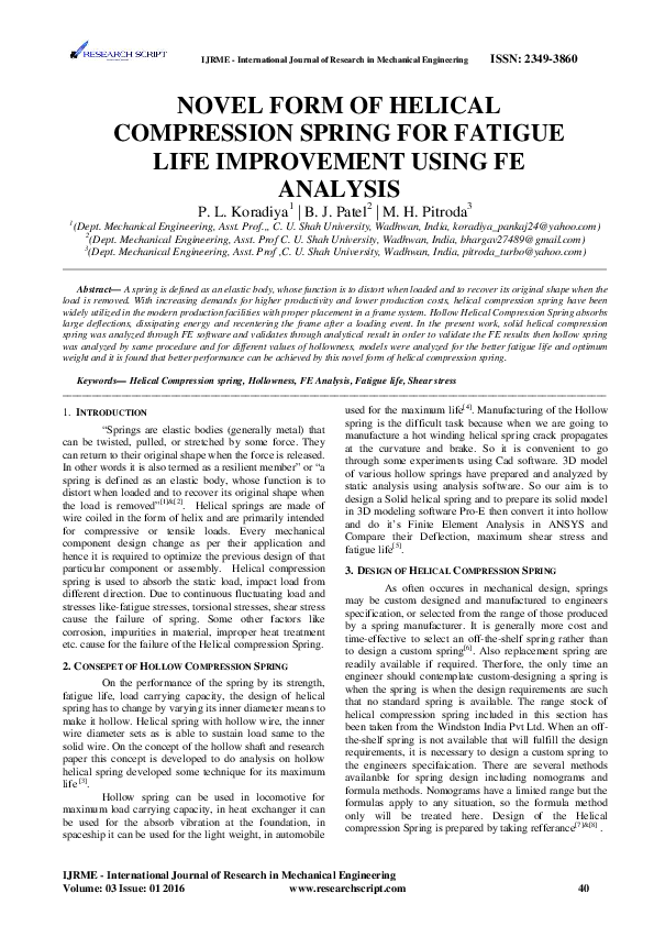 (PDF) Novel Form of Helical Compression Spring for Fatigue Life Improvement Using Fe Analysis