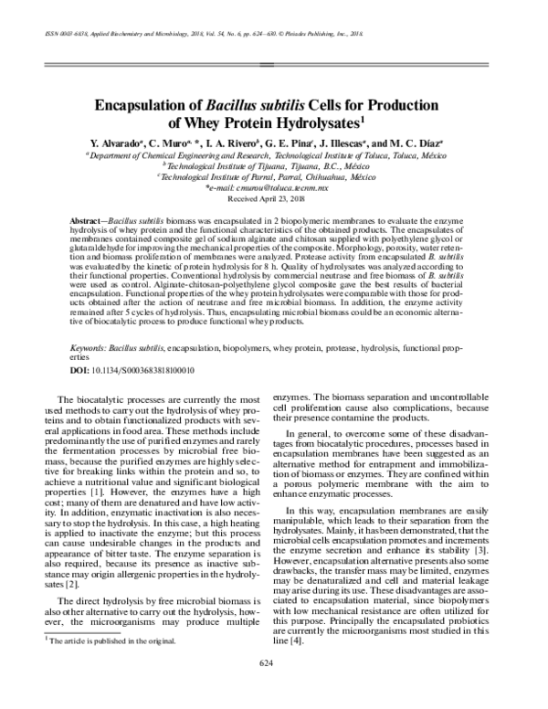 (PDF) Encapsulation of Bacillus subtilis Cells for Production of Whey ...