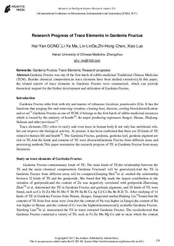 (PDF) Research Progress of Trace Elements in Gardenia Fructus