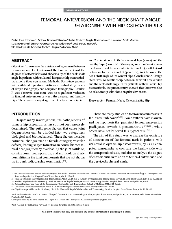 (PDF) FEmORAl ANTEvERSION ANd THE NEck-SHAFT ANGlE: RElATIONSHIP wITH ...