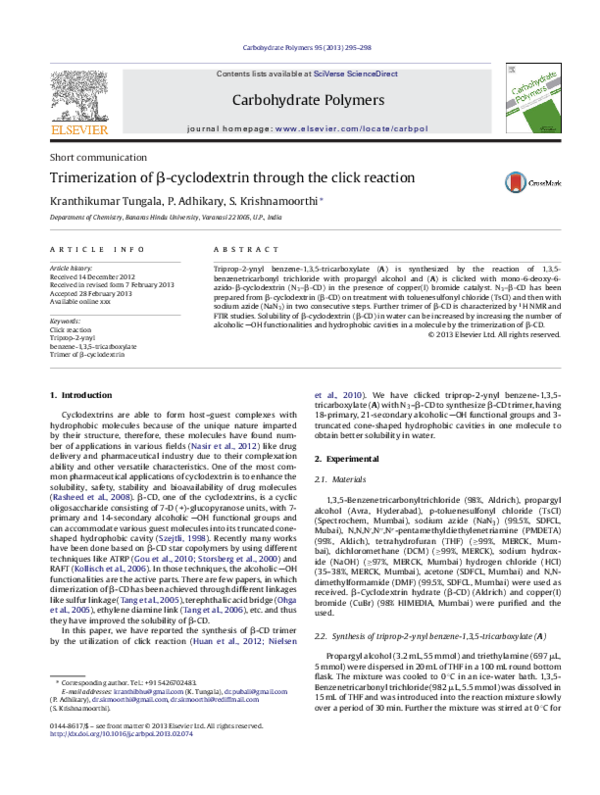 (PDF) Trimerization of β-cyclodextrin through the click reaction