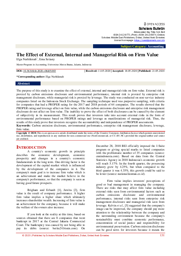 (PDF) The Effect of External, Internal and Managerial Risk on Firm Value