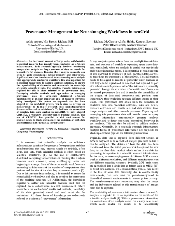 (PDF) Provenance Management for Neuroimaging Workflows in neuGrid