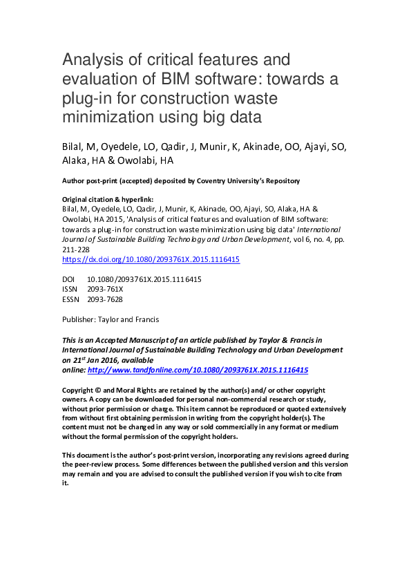 (PDF) Analysis of critical features and evaluation of BIM software: towards a plug-in for ...