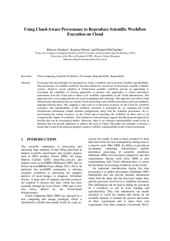 Pdf Using Cloud Aware Provenance To Reproduce Scientific Workflow Execution On Cloud