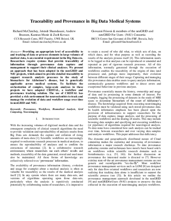 (PDF) Traceability and Provenance in Big Data Medical Systems