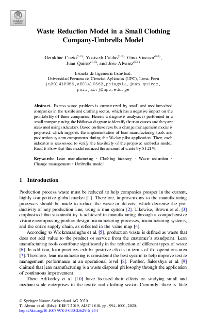 (PDF) Waste Reduction Model in a Small Clothing Company-Umbrella Model