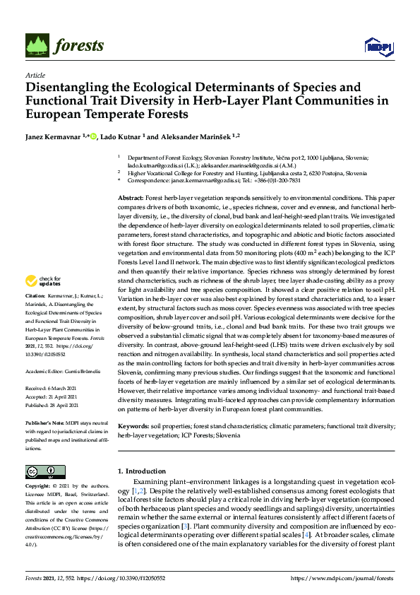 (PDF) Disentangling the Ecological Determinants of Species and ...