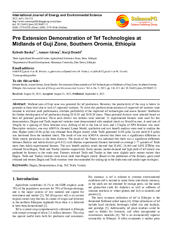 (PDF) Pre Extension Demonstration of Tef Technologies at Midlands of ...