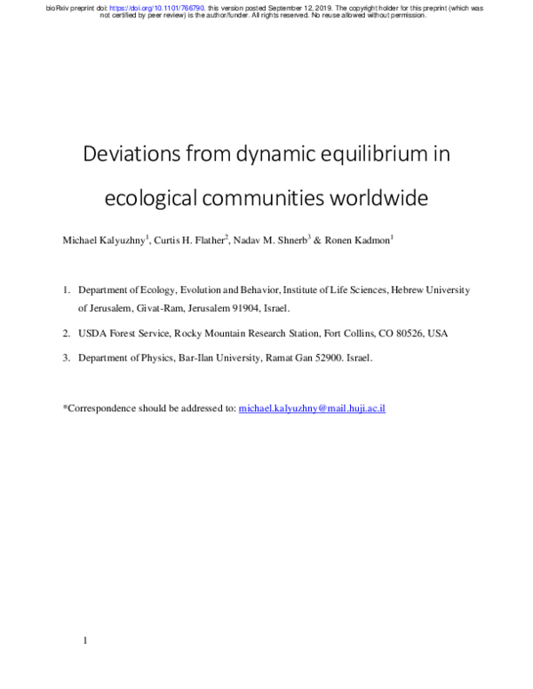 (PDF) Deviations from dynamic equilibrium in ecological communities worldwide