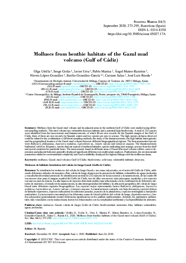 (PDF) Molluscs from benthic habitats of the Gazul mud volcano (Gulf of ...