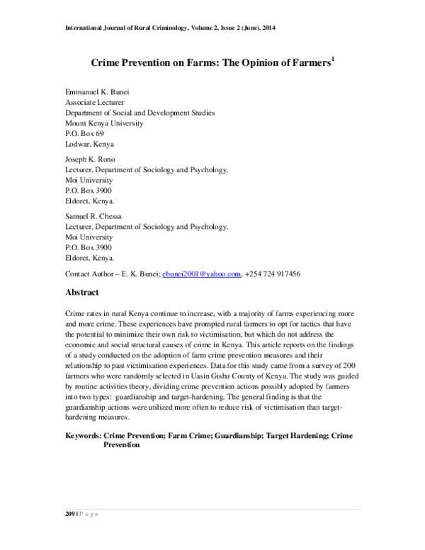 (PDF) Crime Prevention on Farms: The Opinion of Farmers
