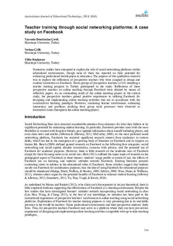 (PDF) Teacher training through social networking platforms: A case study on Facebook | Tulin ...