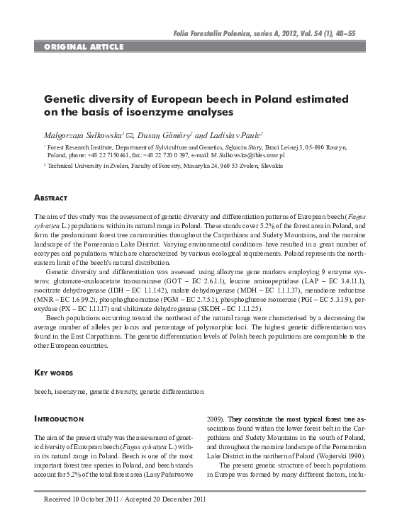 (PDF) Genetic diversity of European beech in Poland estimated on the ...