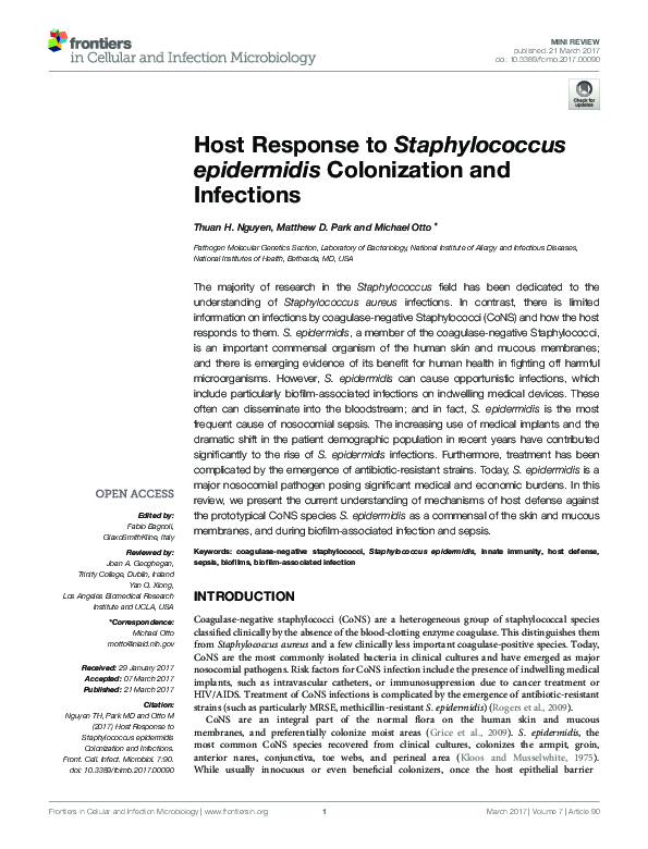 (PDF) Host Response to Staphylococcus epidermidis Colonization and ...