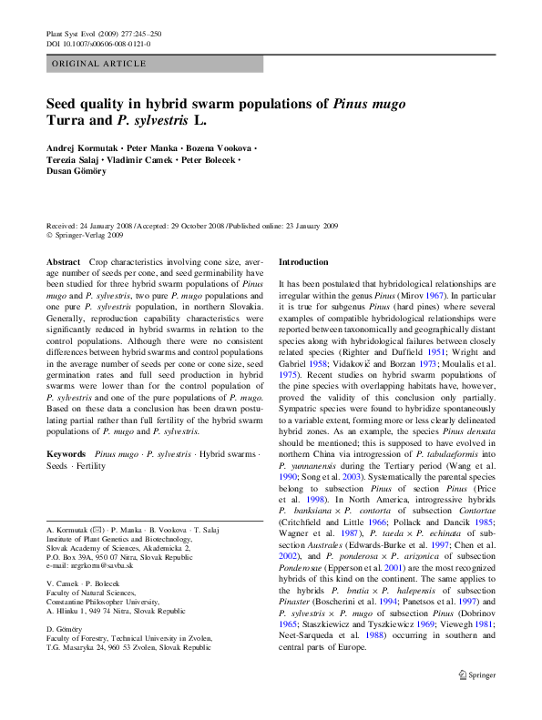 (PDF) Seed quality in hybrid swarm populations of Pinus mugo Turra and ...