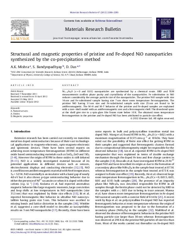 (PDF) Structural and magnetic properties of pristine and Fe-doped NiO ...