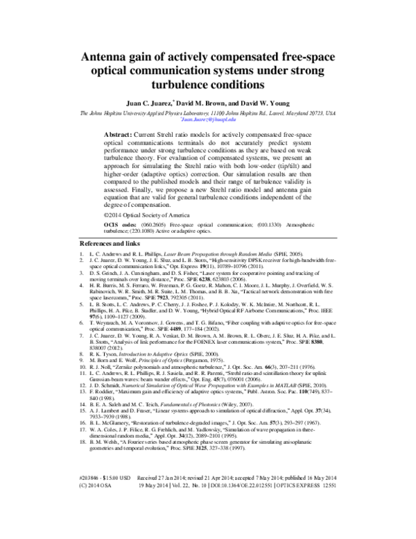 (PDF) Antenna gain of actively compensated free-space optical ...