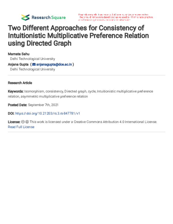 Pdf Two Different Approaches For Consistency Of Intuitionistic Multiplicative Preference