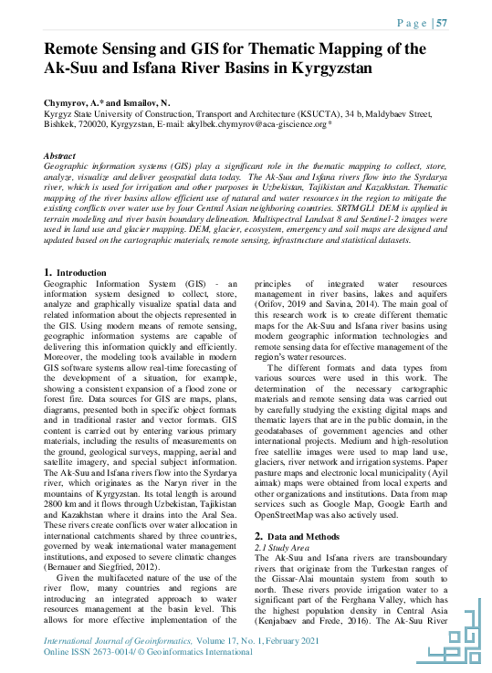 Pdf Remote Sensing And Gis For Thematic Mapping Of The Ak Suu And Isfana River Basins In