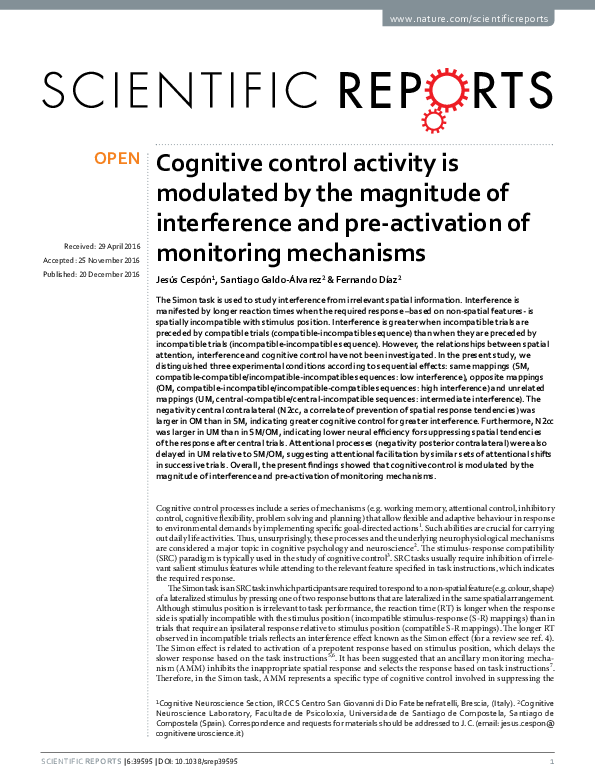 (PDF) Cognitive control activity is modulated by the magnitude of ...