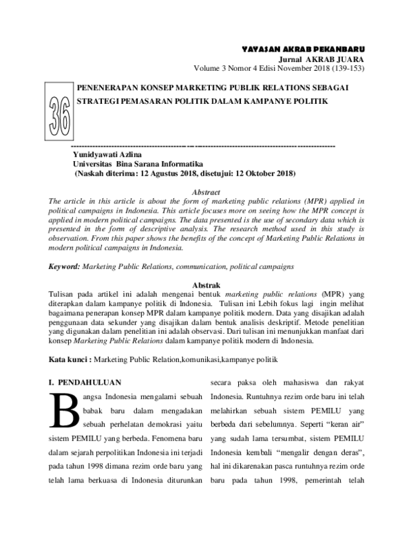 (PDF) Penenerapan Konsep Marketing Publik Relations Sebagai Strategi Pemasaran Politik Dalam ...