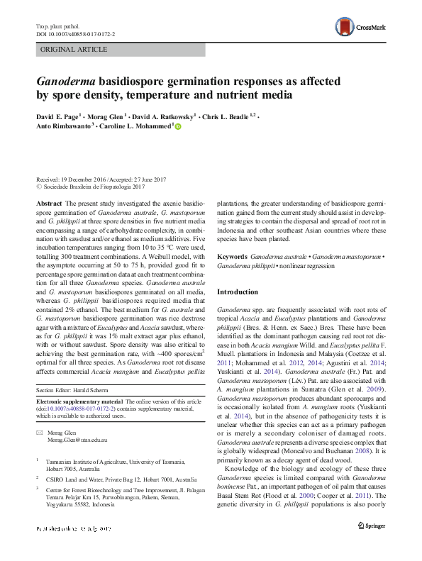 (PDF) Ganoderma basidiospore germination responses as affected by spore ...