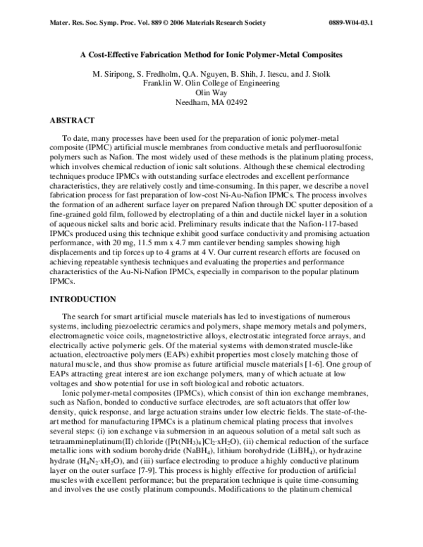 (PDF) A Cost-Effective Fabrication Method for Ionic Polymer-Metal ... (PDF) A Cost-Effective Fabrication Method for Ionic Polymer-Metal ...