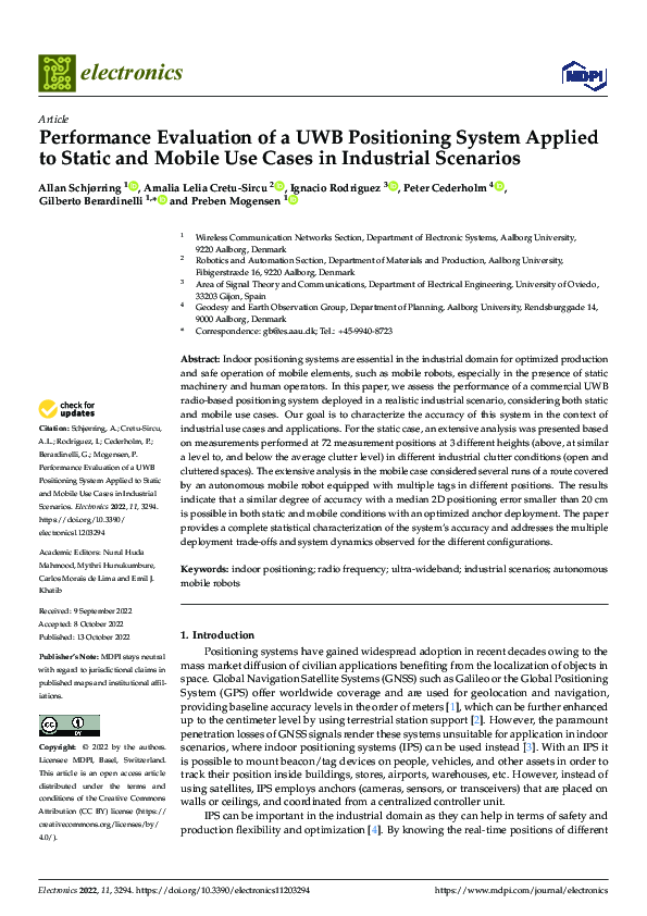 Pdf Performance Evaluation Of A Uwb Positioning System Applied To