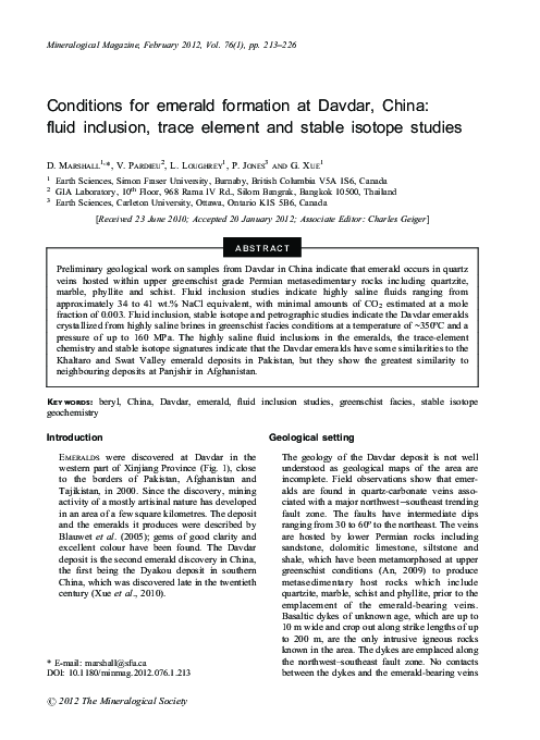 (PDF) Conditions for emerald formation at Davdar, China: fluid inclusion, trace element and ...