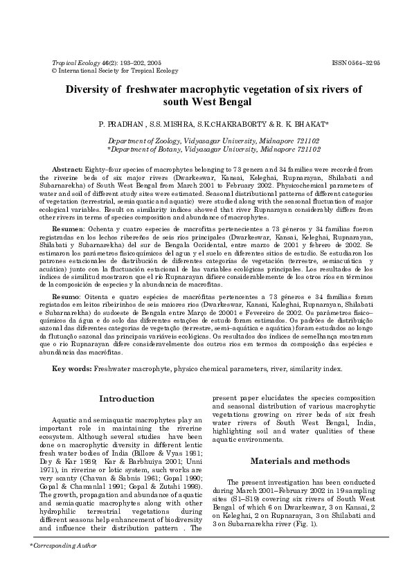 (PDF) Diversity of freshwater macrophytic vegetation of six rivers of ...